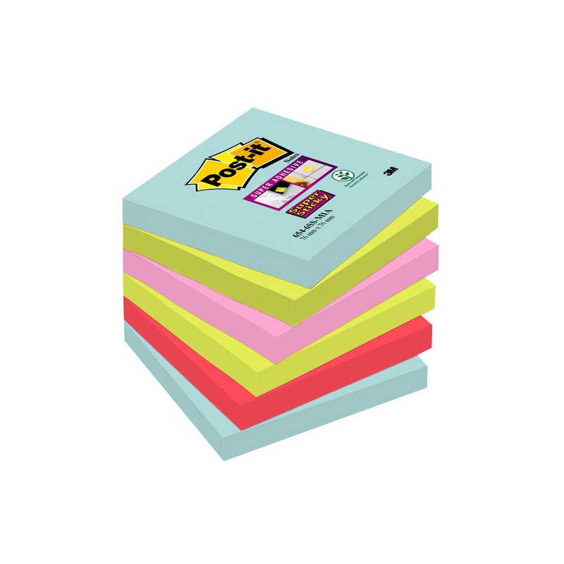 Bloc De Notas Adhesivas 3m Post It Super Sticky 654 76x76 Mm Colores